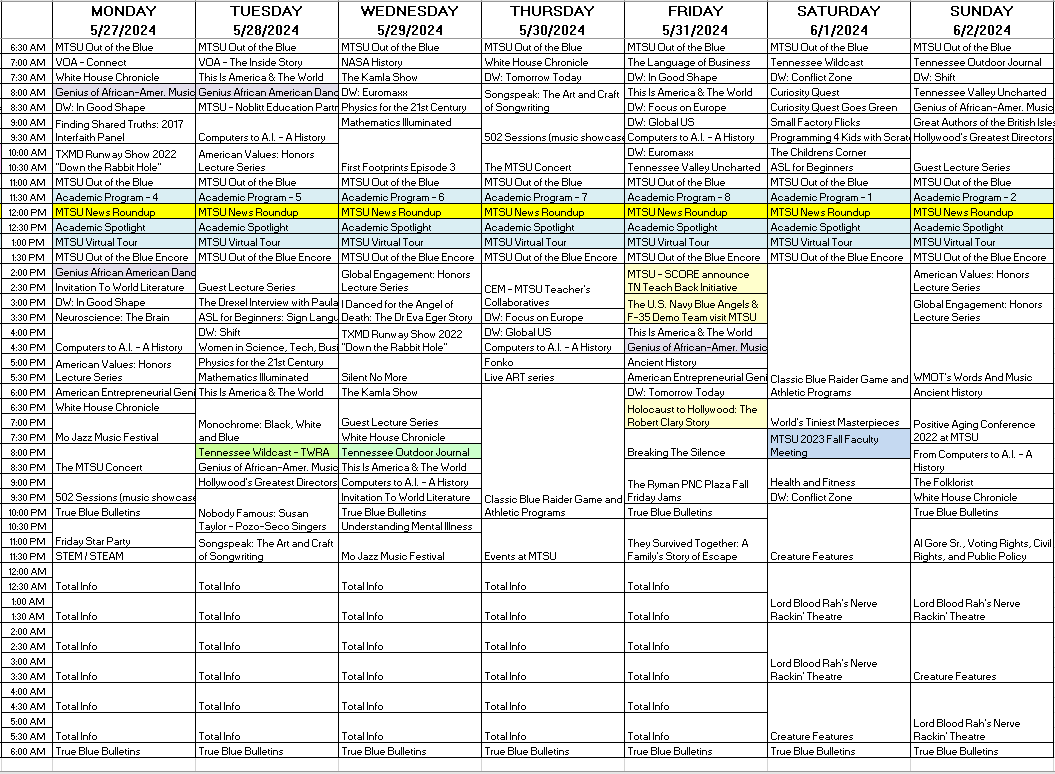 Program Schedule – True Blue TV